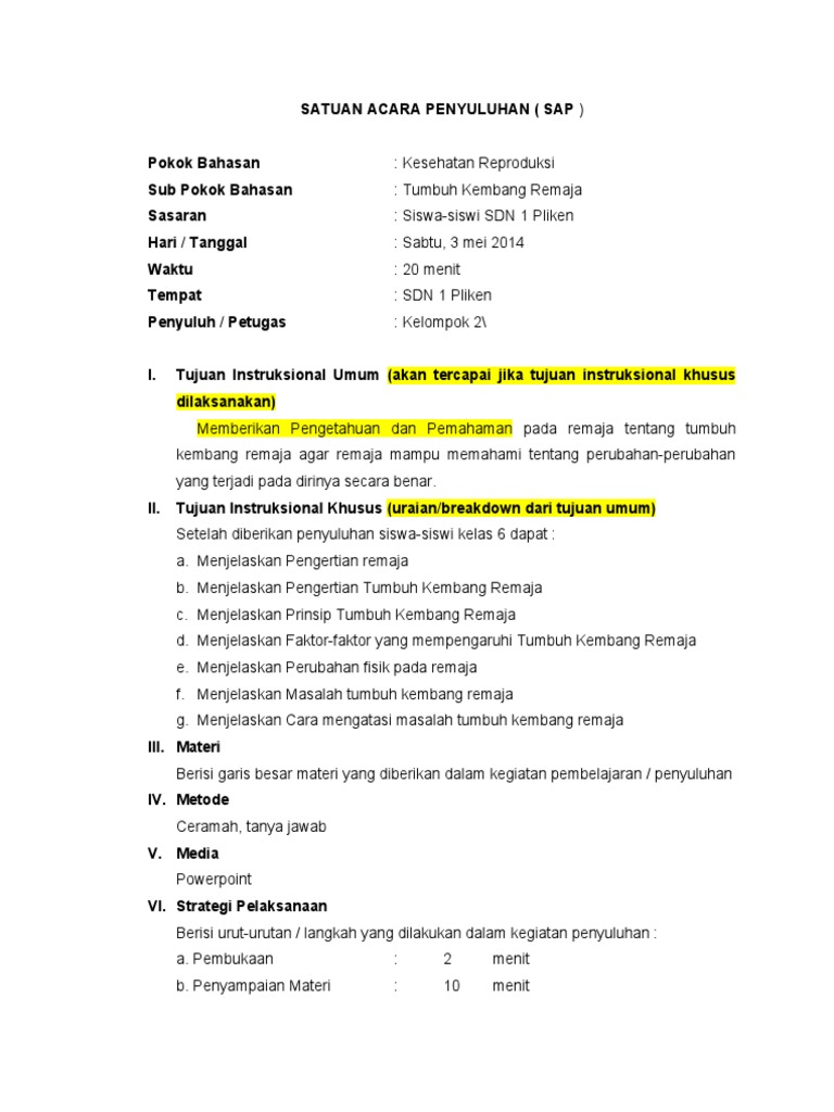 Contoh FORMAT - SATUAN - ACARA - PENYULUHAN - SAP | PDF