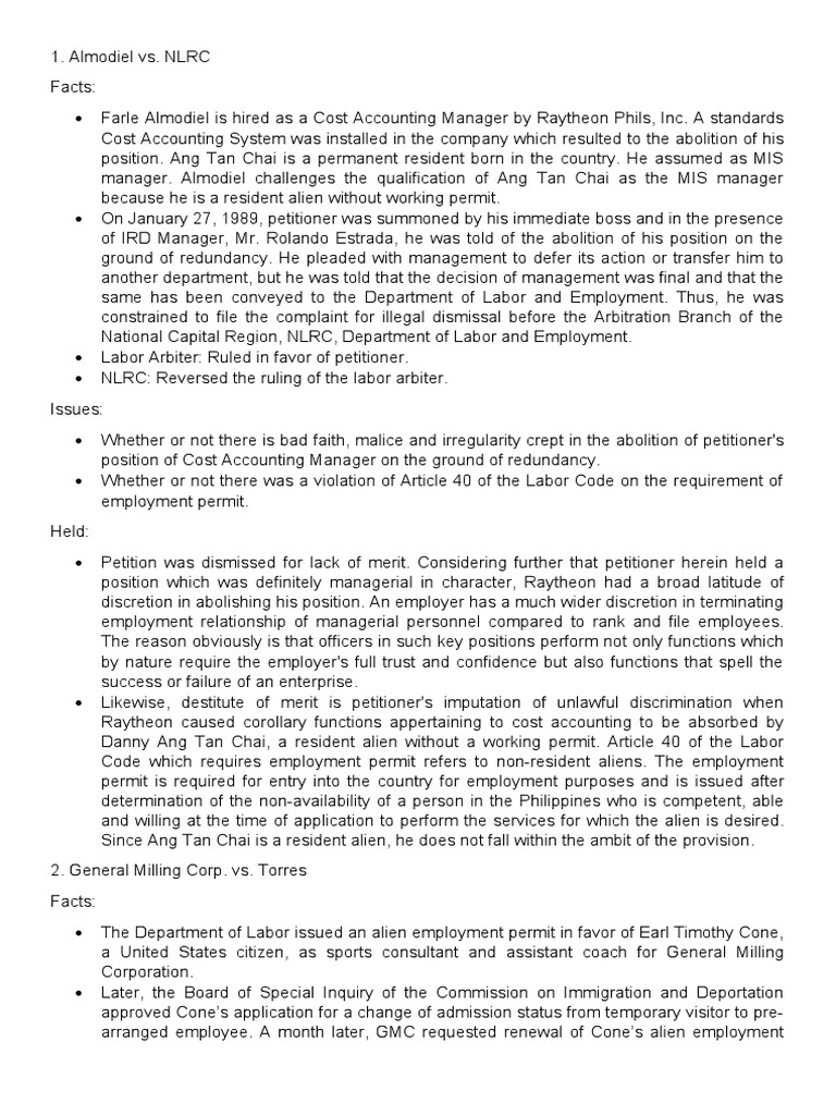 Analysis of Key Labor Law Cases Addressing Issues Related to Employment ...