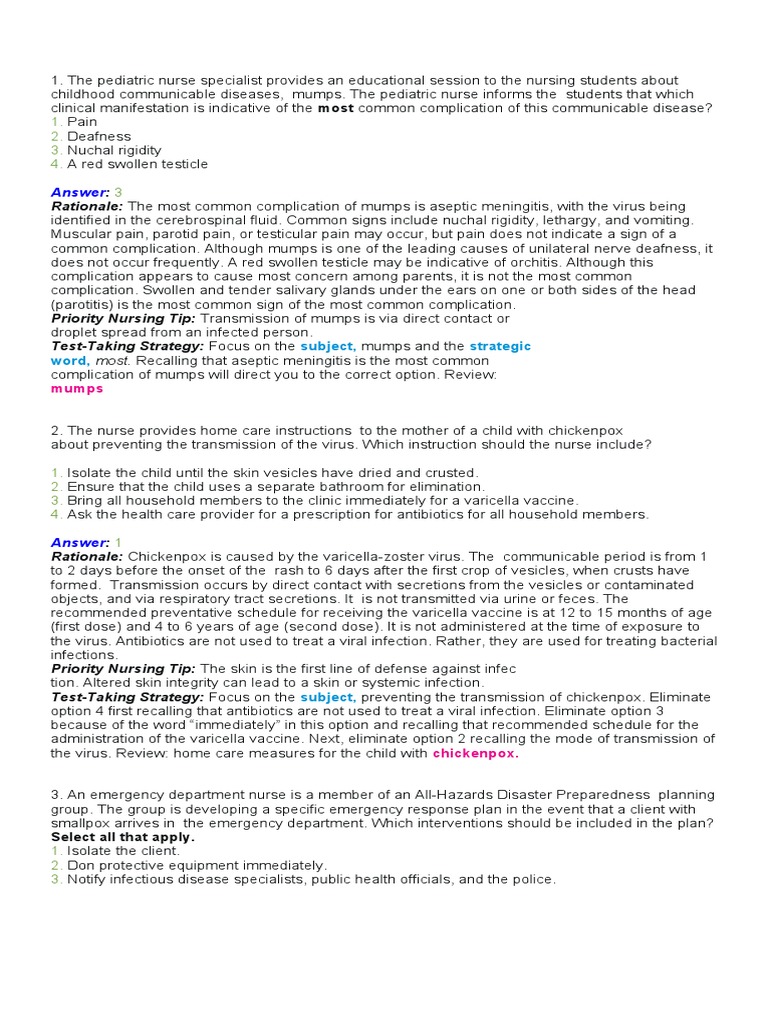 Communicable Diseases Questions | PDF | Influenza | Infection