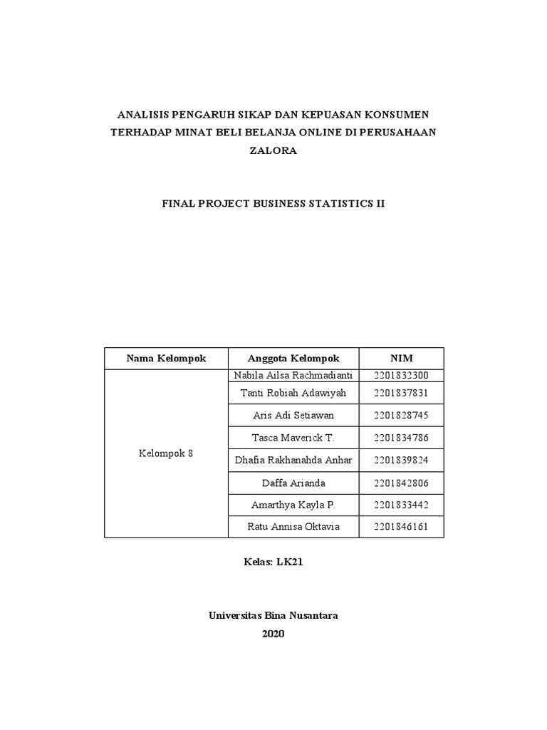Mini Skripsi - LK21 - Kelompok 8 - Uji Regresi Linear Berganda | PDF