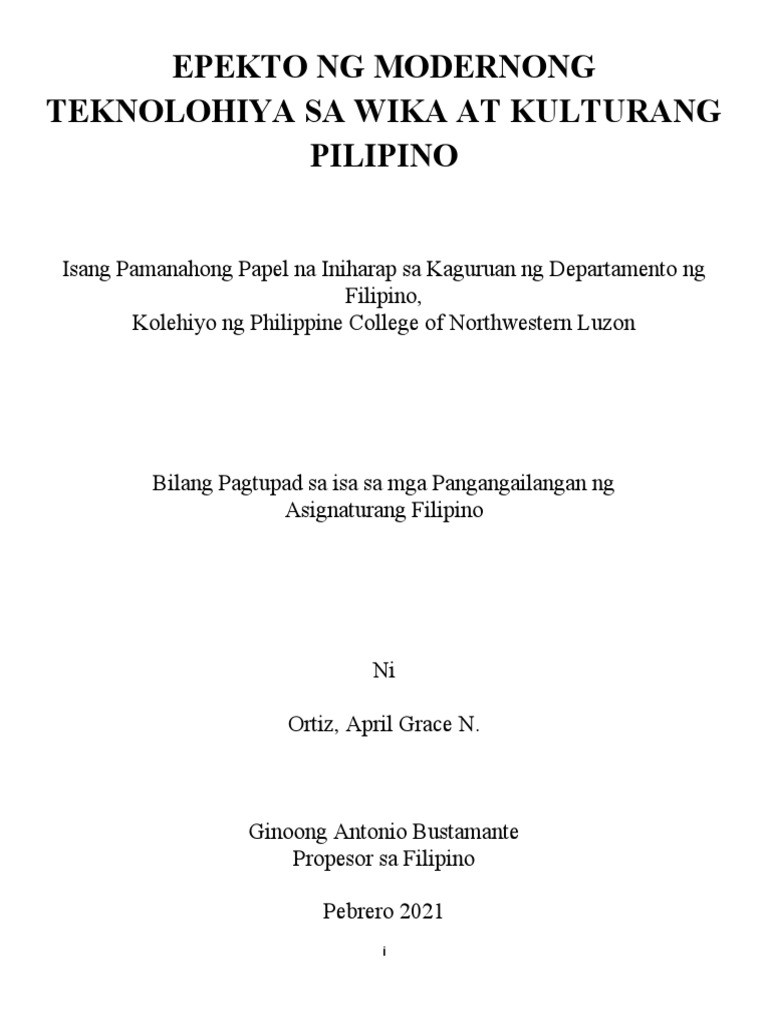 Epekto NG Modernong Teknolohiya Sa Wika at Kulturang Pilipino | PDF