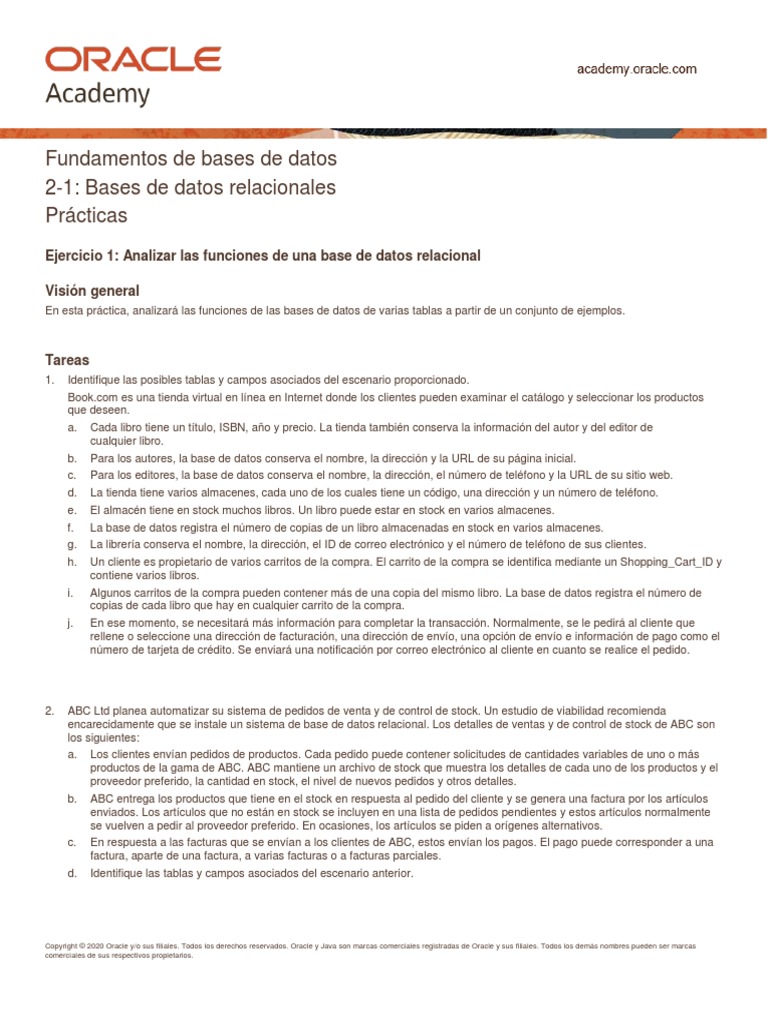 DFo 2 1 Practice Esp | PDF | Bases de datos | Las compras en línea