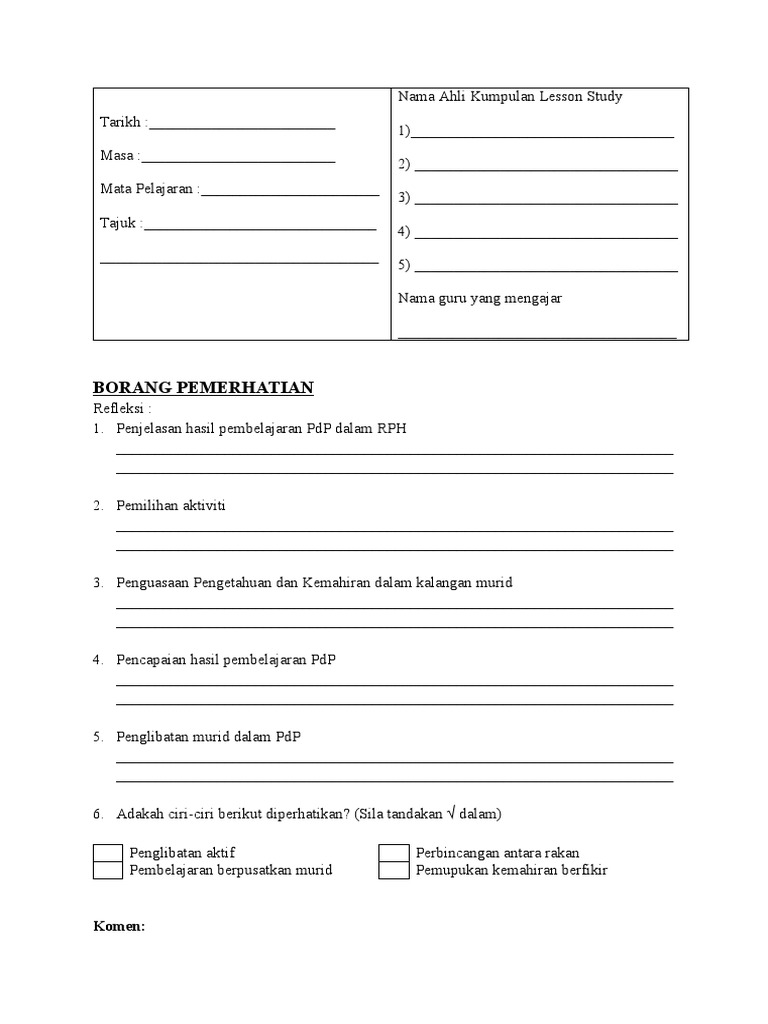 Borang Lesson Study | PDF