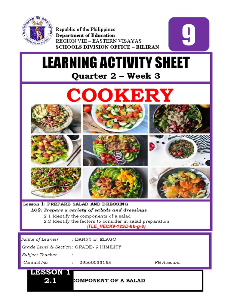 Learning Activity Sheet: Cookery | PDF | Salad | Foods