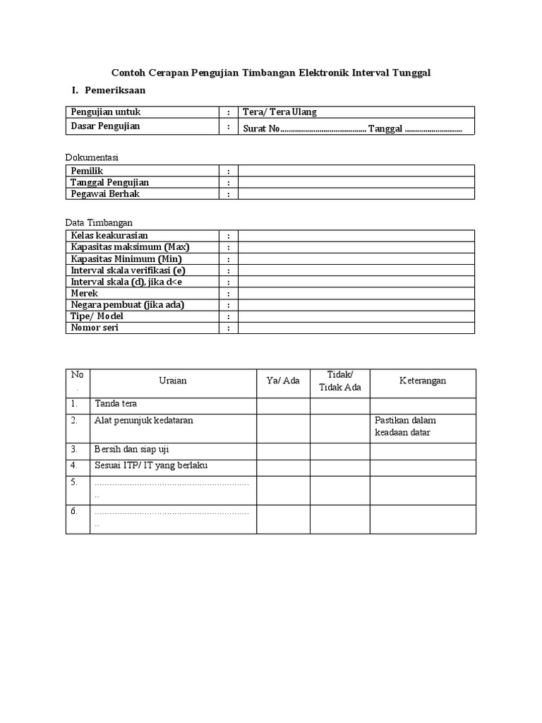 Cerapan Pengujian Timbangan Elektronik Interval Tunggal | PDF