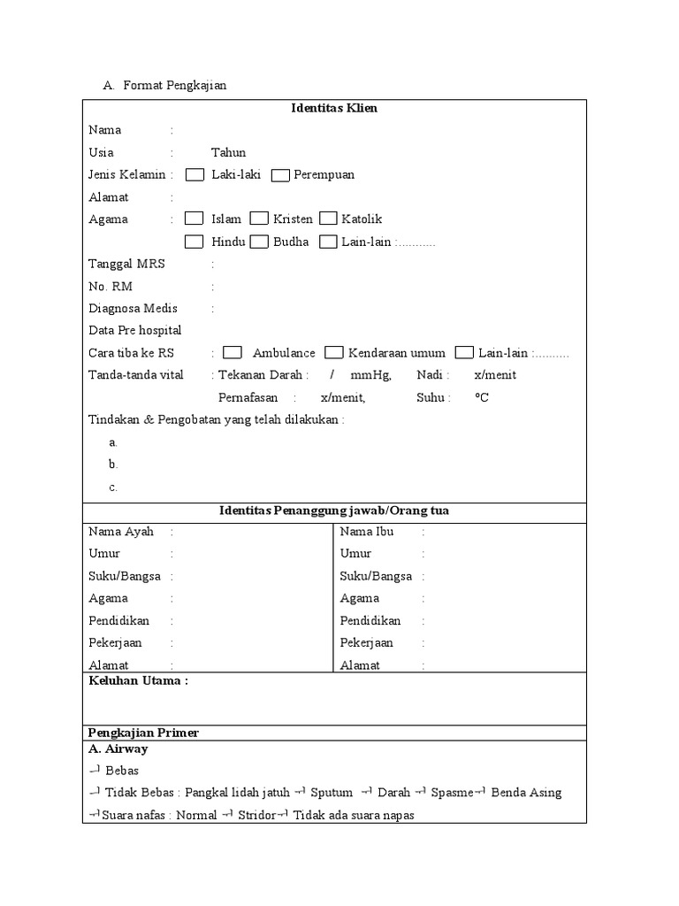 Format Pengkajian Gadar Kep - Anak | PDF | Pengembangan Diri | Kesehatan Holistik