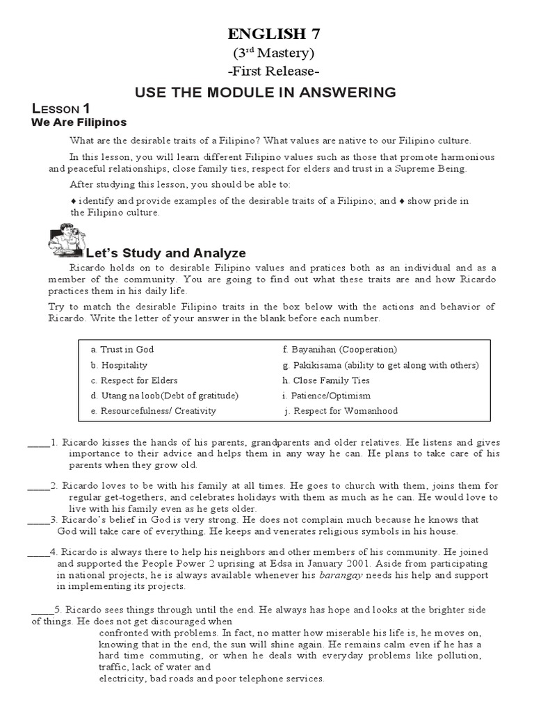 Grade 7 Third Mastery | PDF | Philippines
