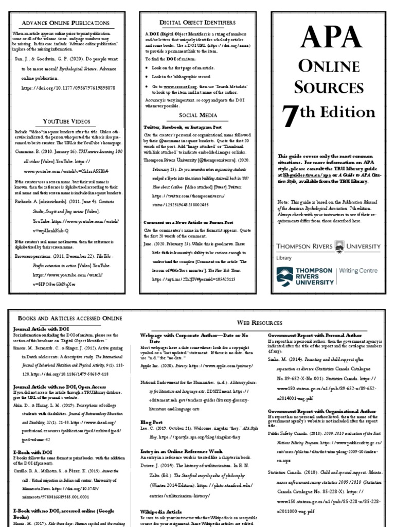 O S TH Edition: Nline Ources | PDF | Digital Object Identifier | Apa Style