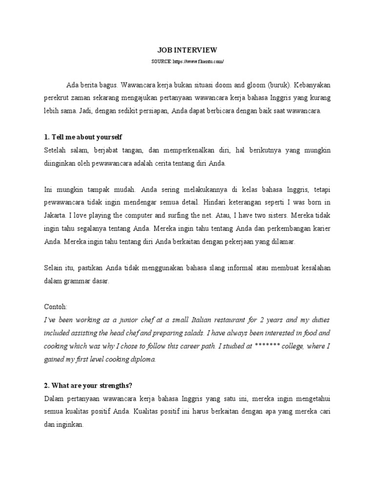 Handout - Job Interview | PDF