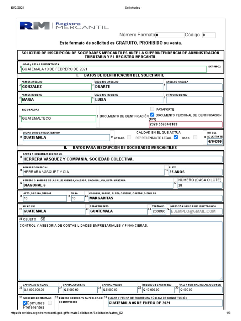 Formulario de Solicitud de Inscripción en El RM | Descargar gratis PDF | Impuesto sobre la renta ...