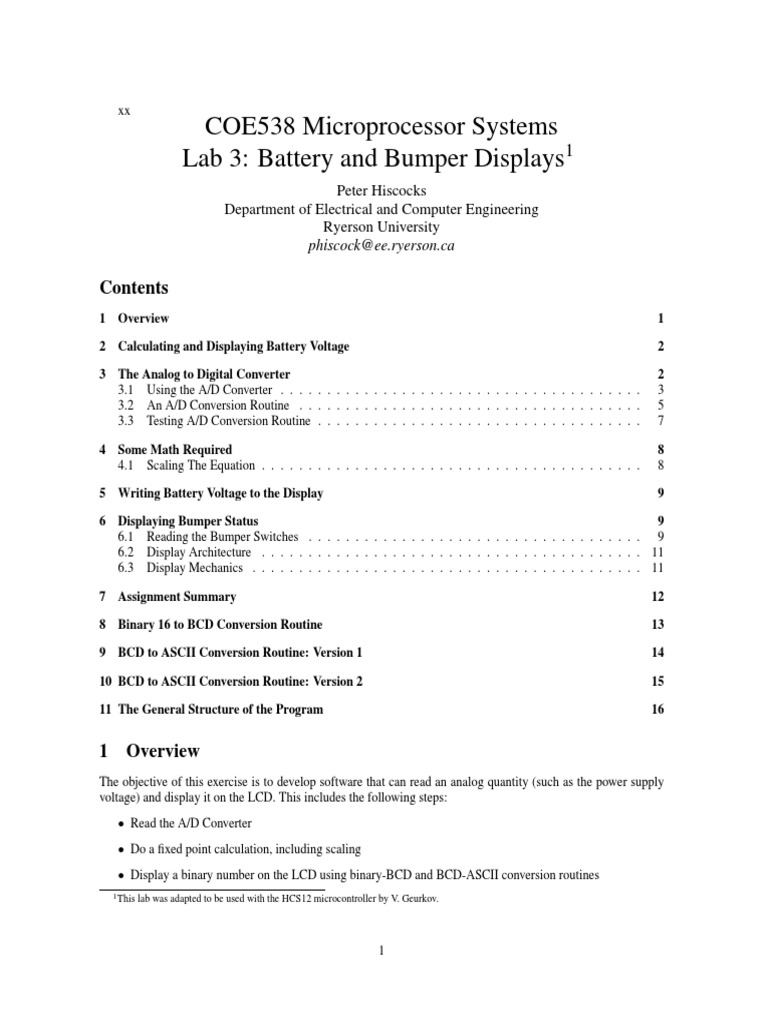 COE538 Microprocessor Systems Lab 3: Battery and Bumper Displays | PDF | Analog To Digital ...