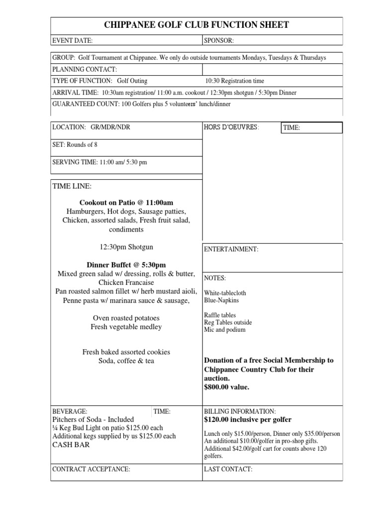Golf Tournament Planning Worksheet Template