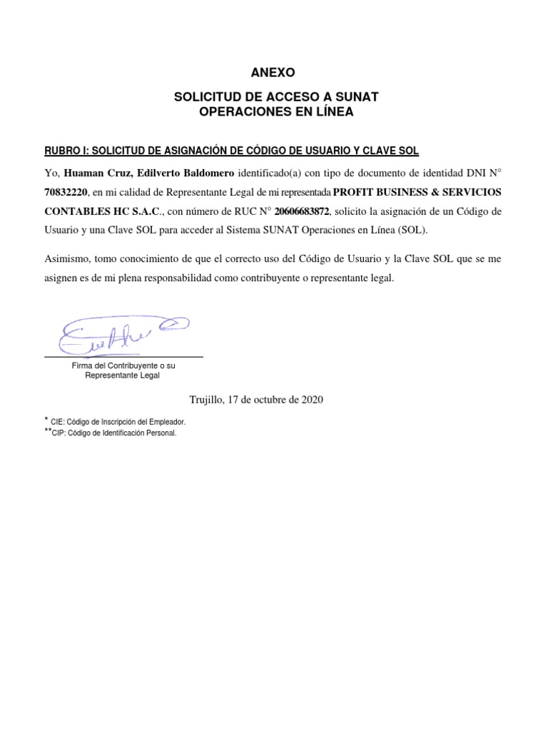 Solicitud Clave Sol | PDF