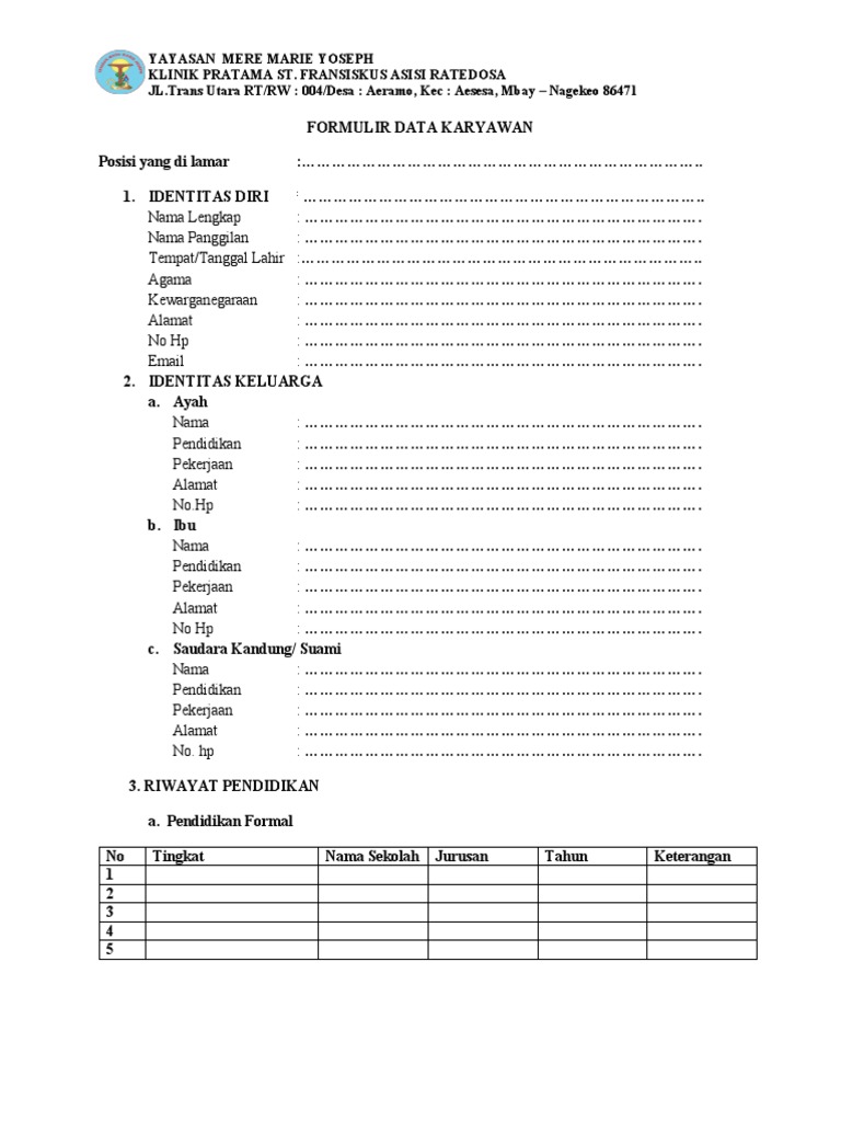 Formulir Data Karyawan | PDF | Karier & Perkembangan