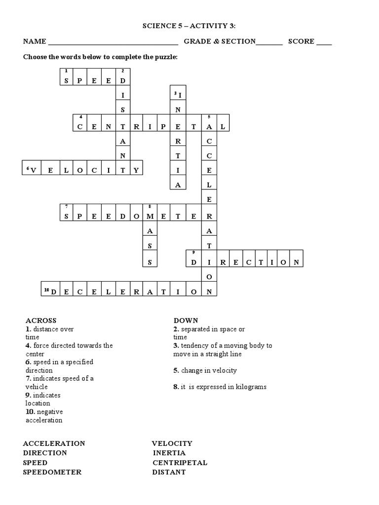 Activity 3 Crossword Puzzle On MOTION | PDF | Acceleration | Metrology