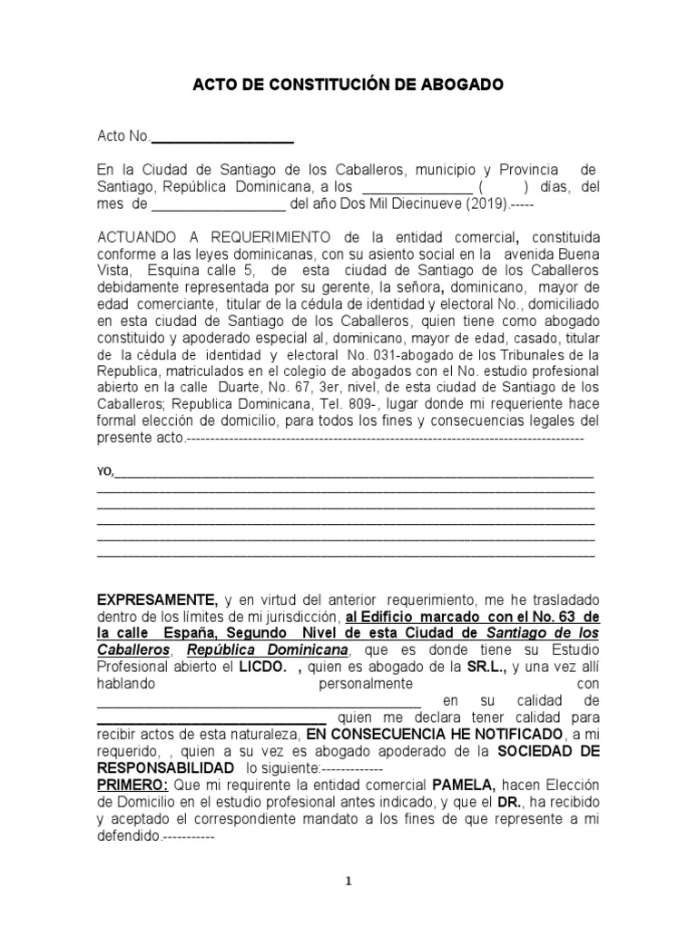 Acto De Constitución De Abogado Dr Mateo Pdf República Dominicana