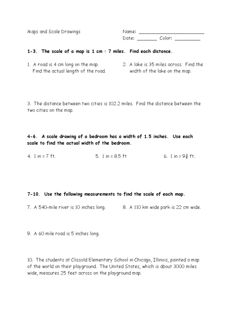 Maps and Scale Drawings Worksheet | PDF