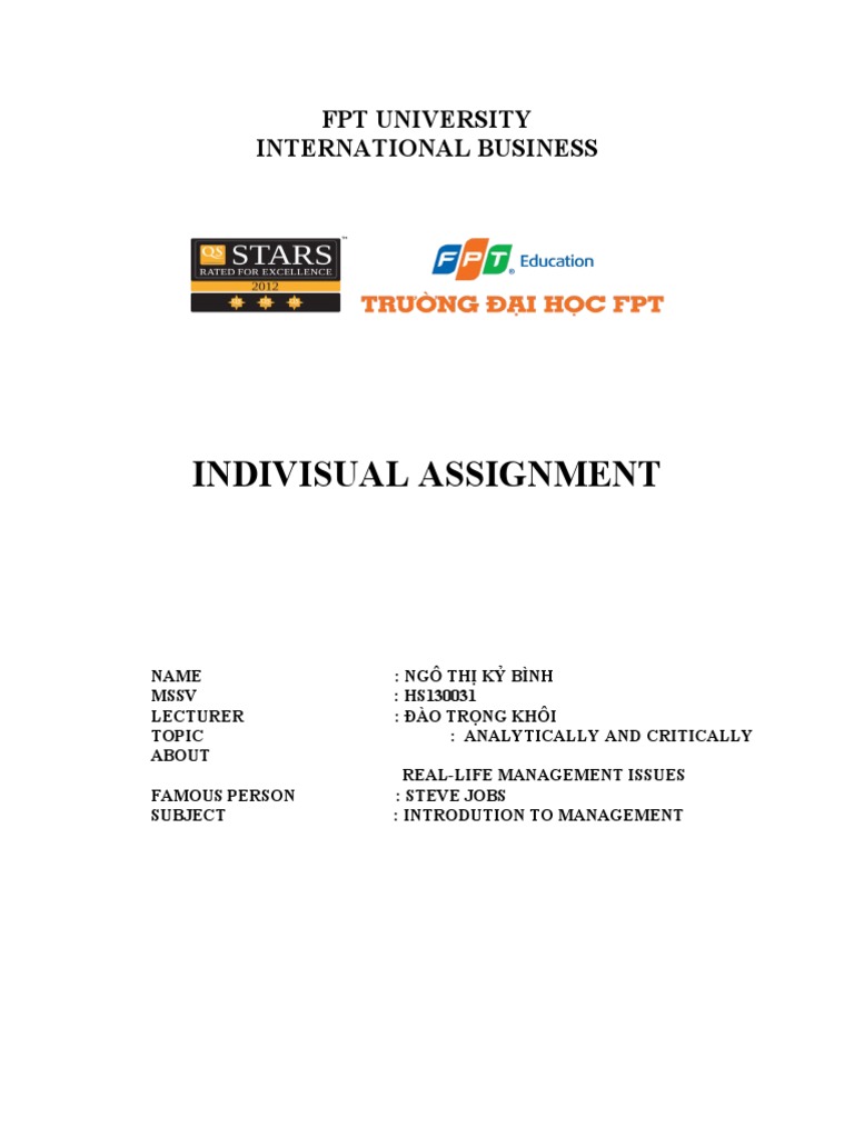 Binhntkhs130031 MGT103 Individual Assignment | PDF | Steve Jobs | Charisma