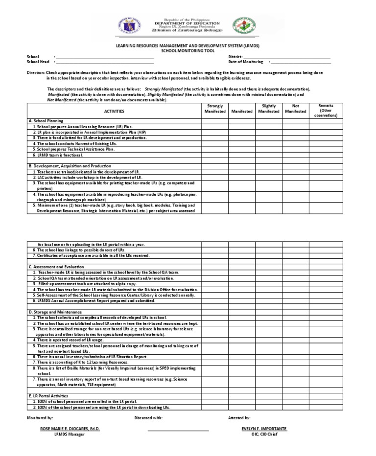LRMDS School Monitoring Tool Guide | PDF | Science | Science And Technology