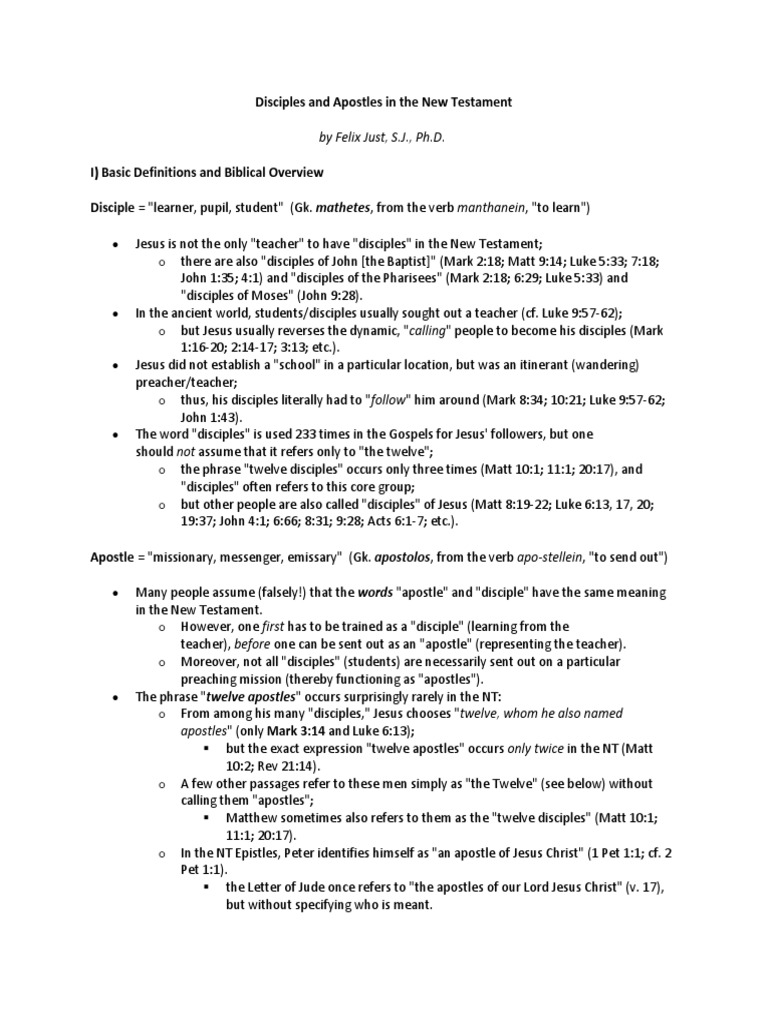 CFE 101 HANDOUT Disciples and Apostles in The New Testament | PDF ...