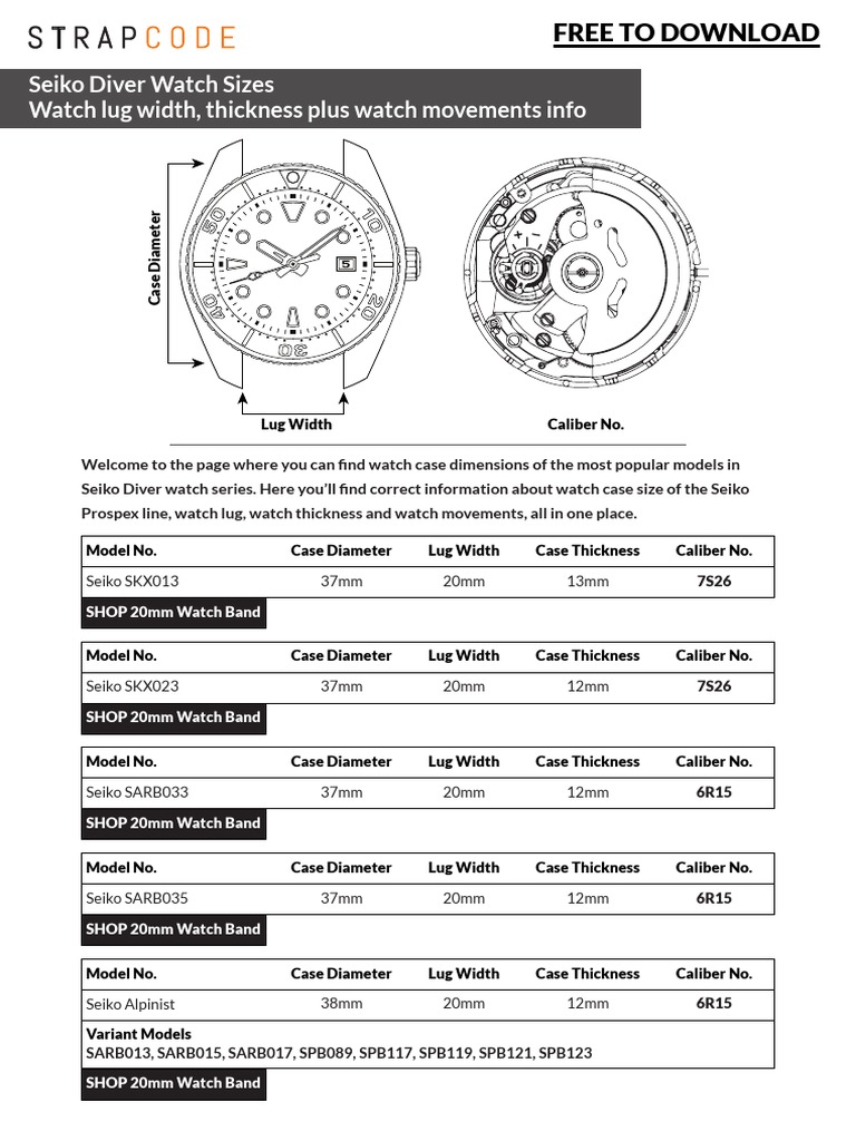 Seiko Diver Watch Sizes Watch Lug Width, Thickness Plus Watch Movements ...