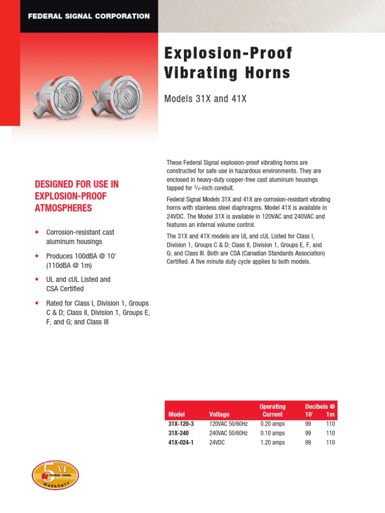 Federal Signal Explosion-Proof Vibrating Horns | PDF | Corrosion | Electromagnetism
