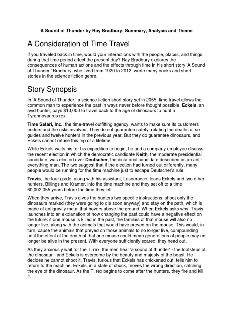 A Sound of Thunder Summar and Analysis | PDF