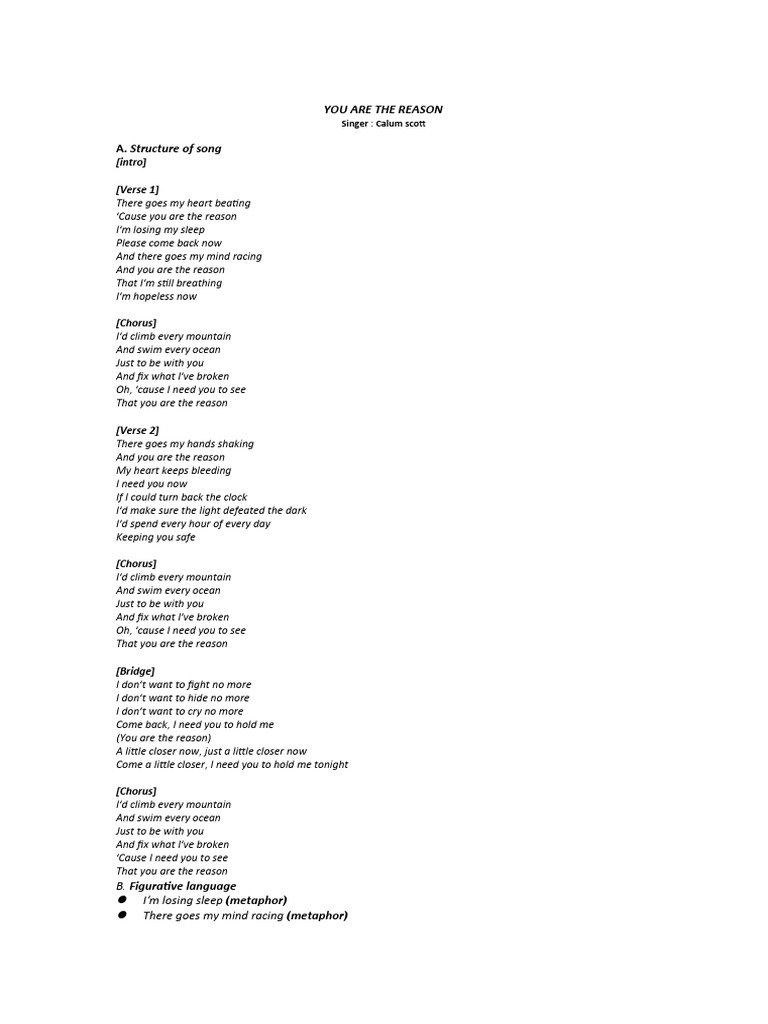 A. Structure of Song: (Intro) (Verse 1) | PDF | Language Arts ...