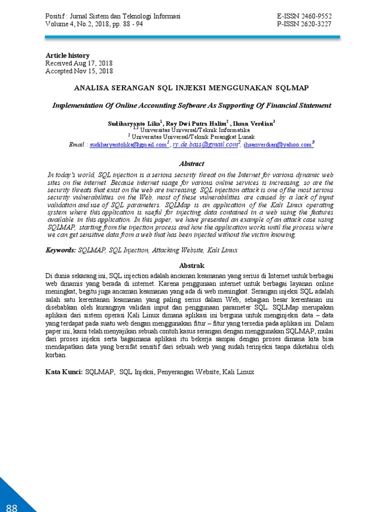 Analisa Serangan SQL Injeksi Menggunakan Sqlmap | PDF
