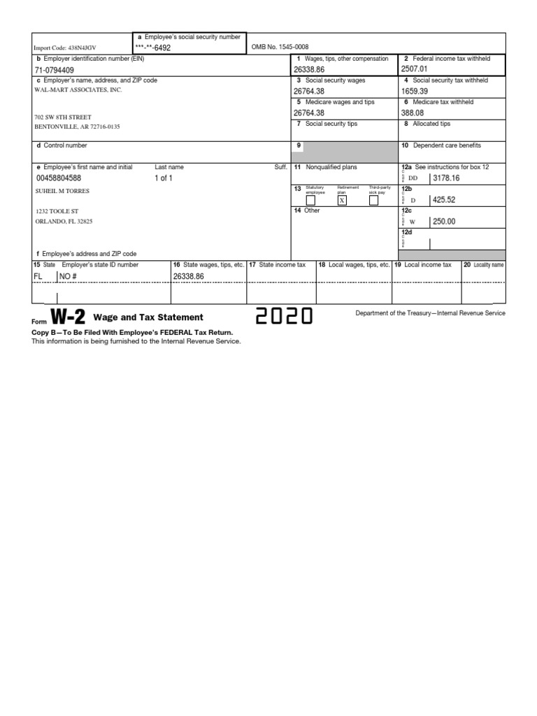 Wage and Tax Statement: OMB No. 1545-0008 | PDF | Earned Income Tax ...