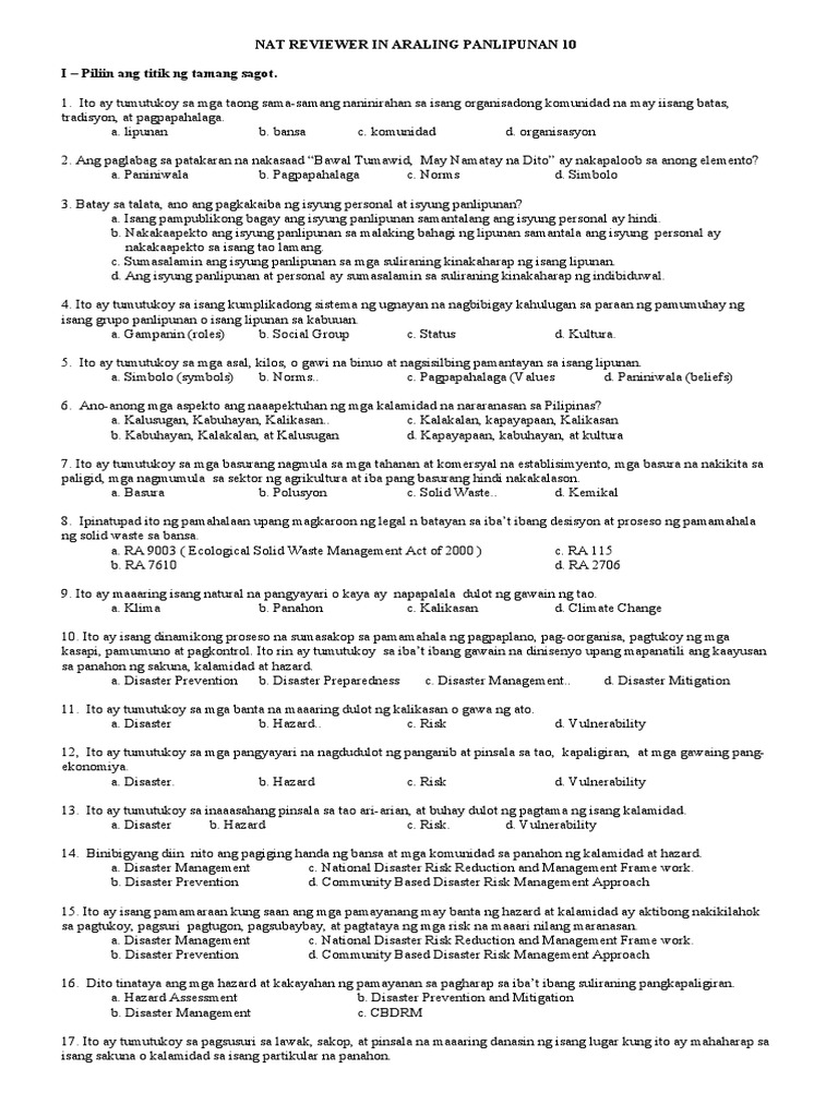 Reviewer in Araling Panlipunan 10 | PDF