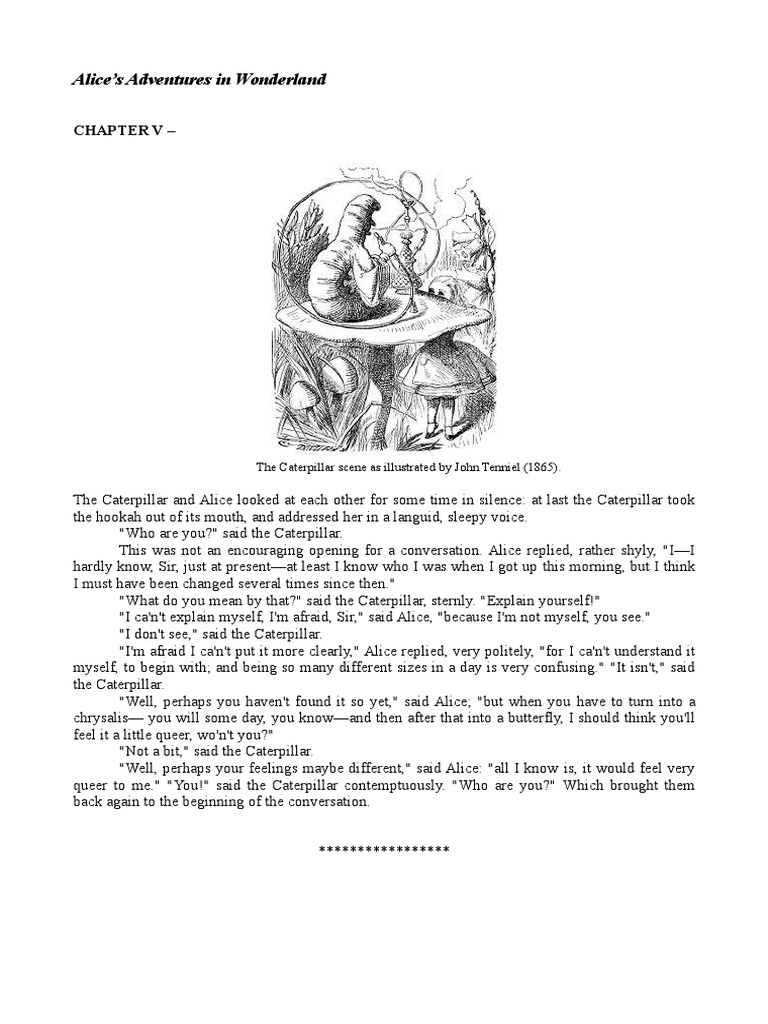 Alice's Adventures in Wonderland: Chapter V | PDF | Through The Looking ...