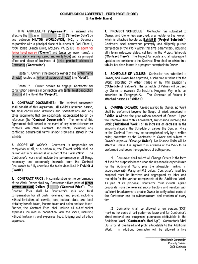 Hilton Hotels Sample Contract | Download Free PDF | Indemnity | Employment