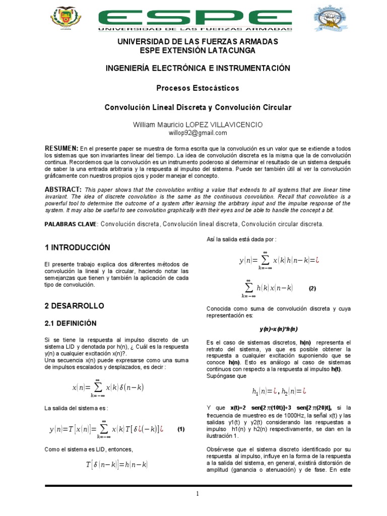 Convolución en Sistemas Discretos | PDF | Transformada discreta de ...