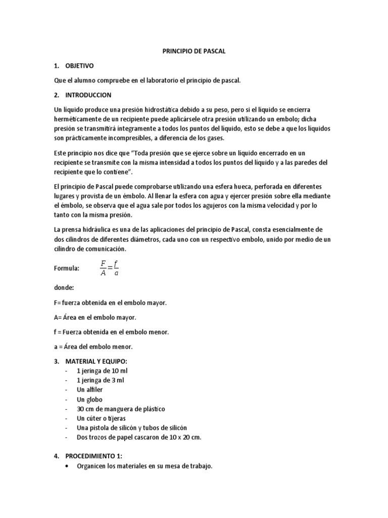 Informe Principio de Pascal | PDF | Materia suave | Mecánica de fluidos