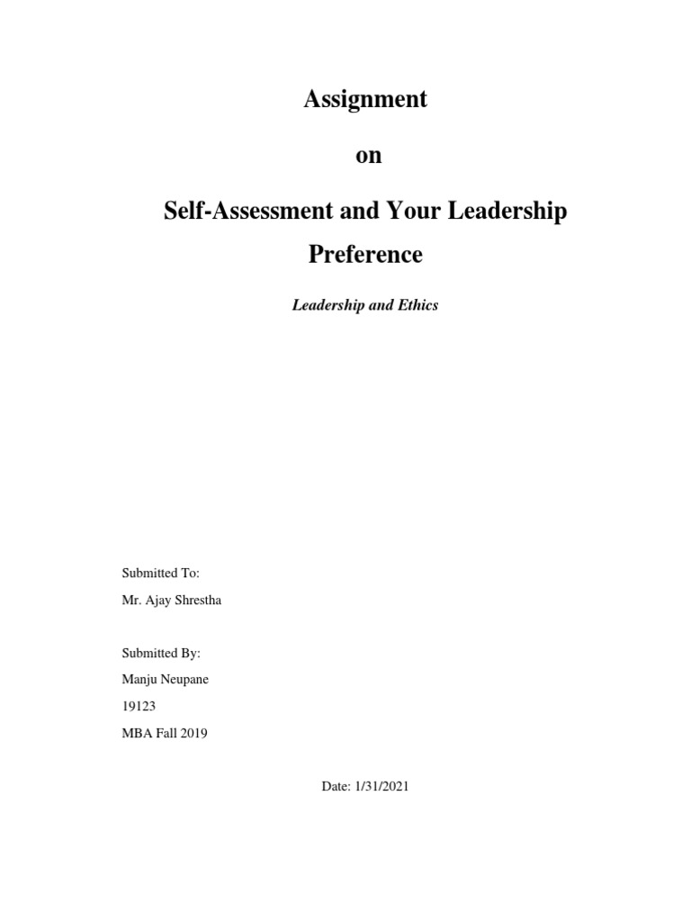Assignment On Self-Assessment and Your Leadership Preference | PDF