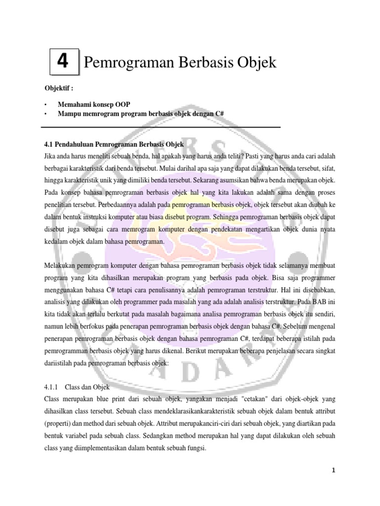 Pert 4 - Pemrograman Berbasis Objek | PDF