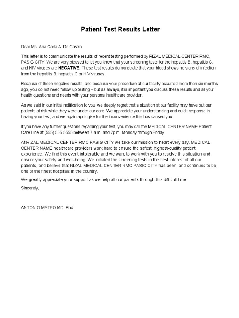 PNT-Sample Patient Test Results Letter | PDF