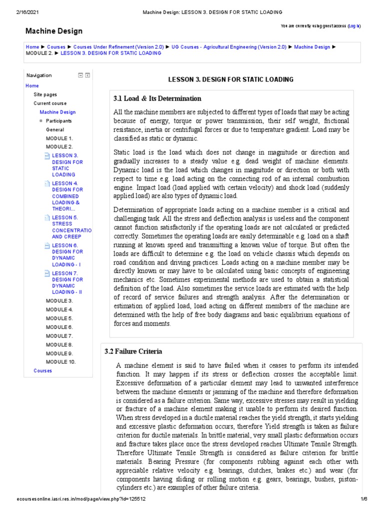 Machine Design - LESSON 3. DESIGN FOR STATIC LOADING | PDF | Strength ...