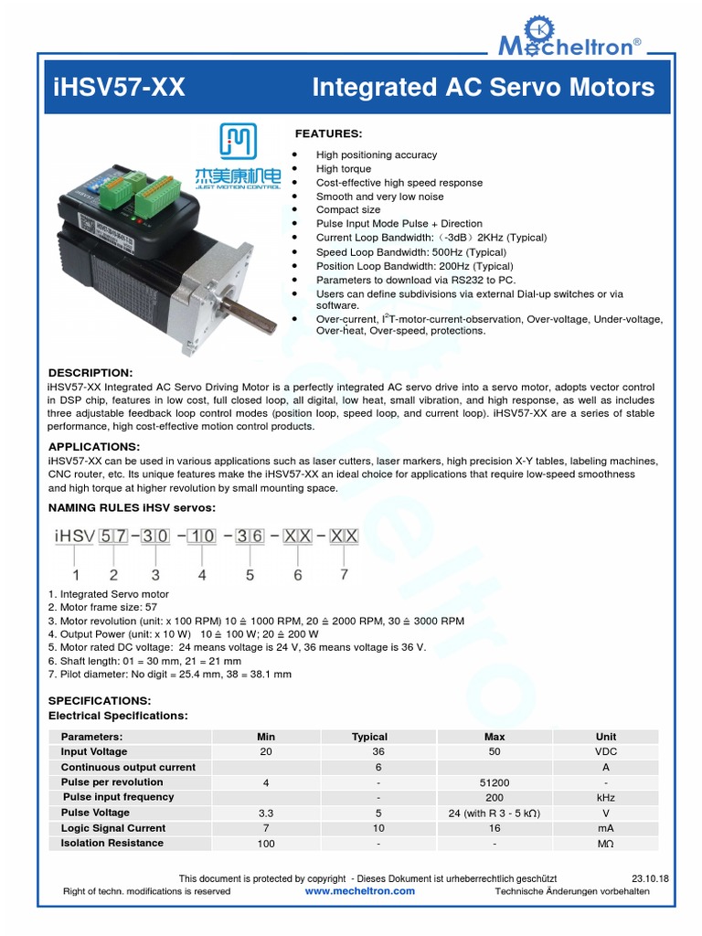 iHSV57-XX Integrated AC Servo Motors: Features | PDF | Electric Motor ...