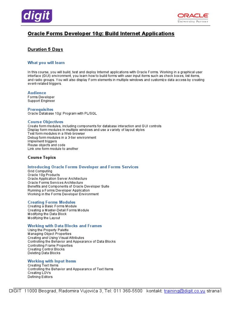 Oracle Forms Developer 10g: Build Internet Applications: Duration 5 ...
