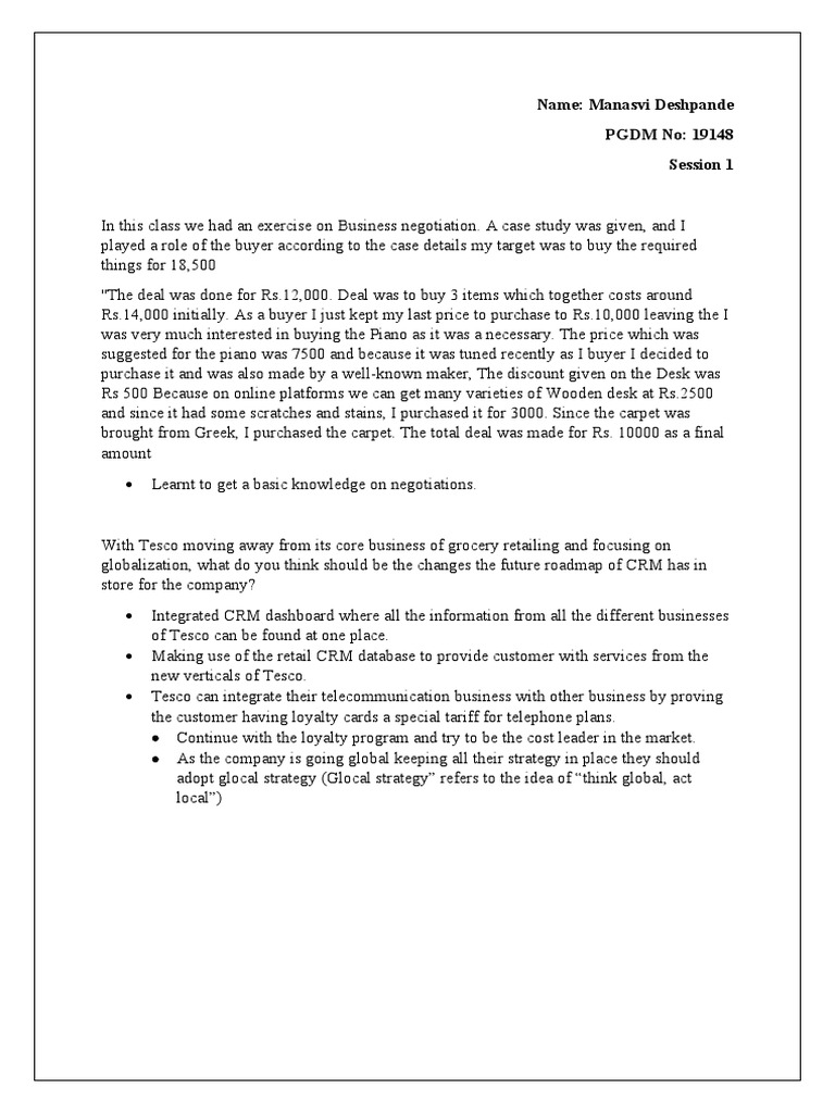 BNS Learning Diary 3 | PDF | Negotiation | Customer Relationship Management