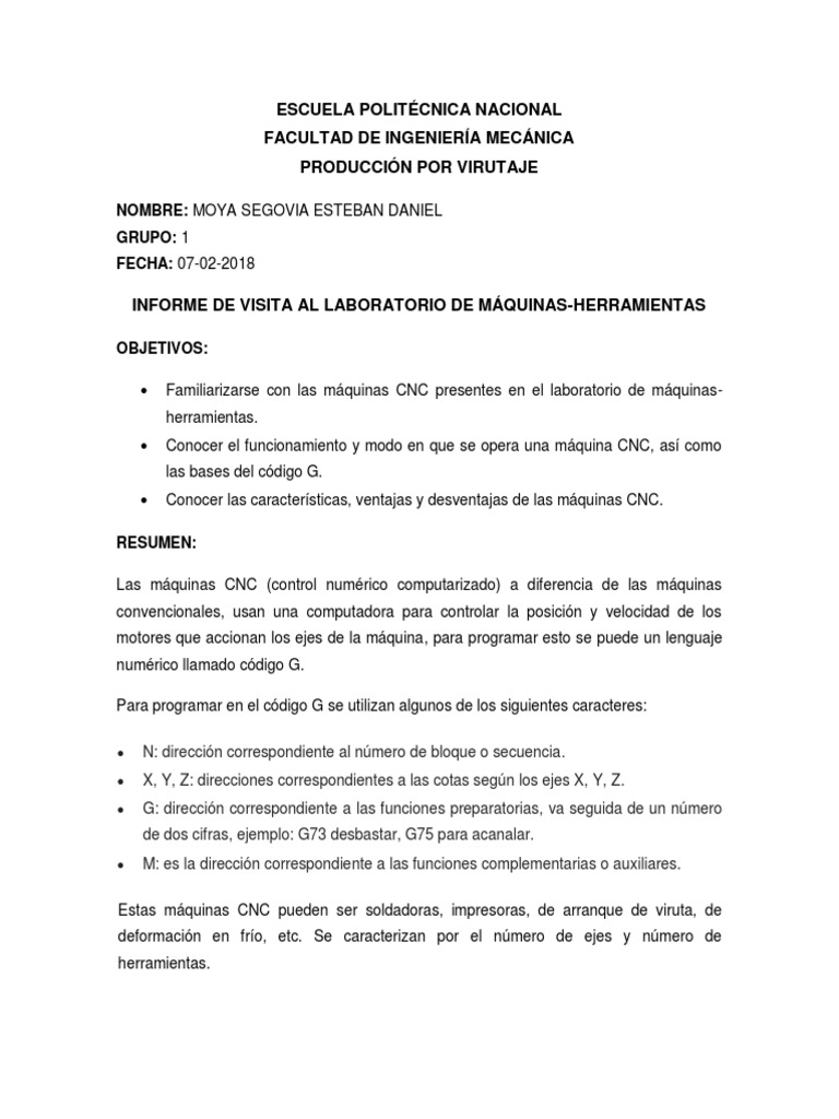 Informe Máquinas CNC | PDF | Control numerico | Mecanizado