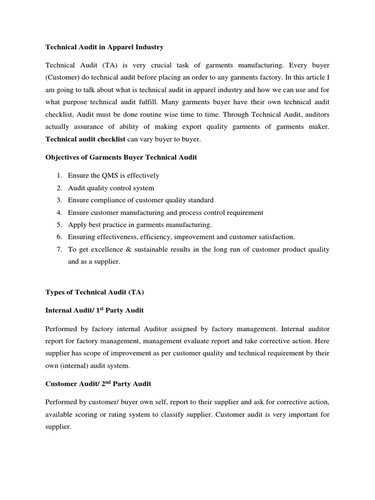 Technical Audit in Garment Manufacturing | PDF | Internal Audit | Audit