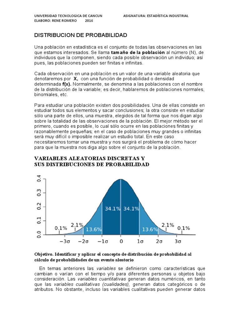 Cálculo de Media y Desviación Estándar | PDF | Variable aleatoria ...
