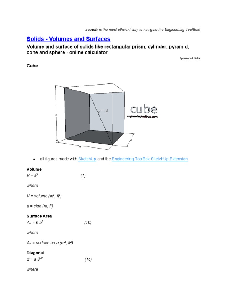 Solids - Volumes and Surfaces | PDF | Volume | Area