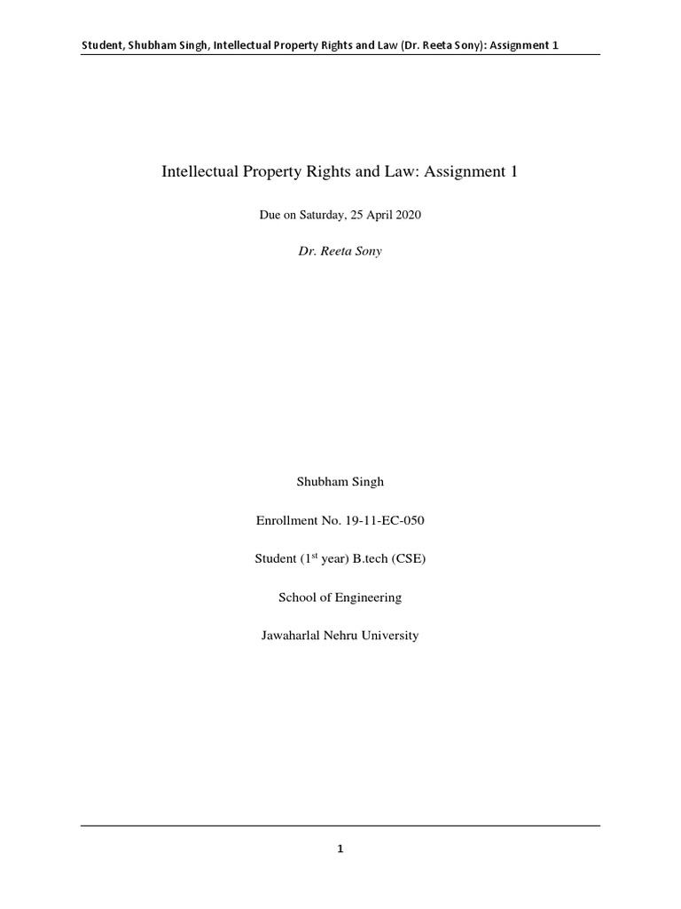 IPR Assignment 1 Soln | PDF | Fair Use | Intellectual Property