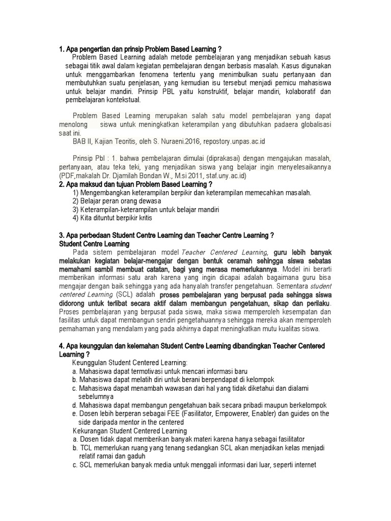 Apa Pengertian Dan Prinsip Problem Based Learning | PDF