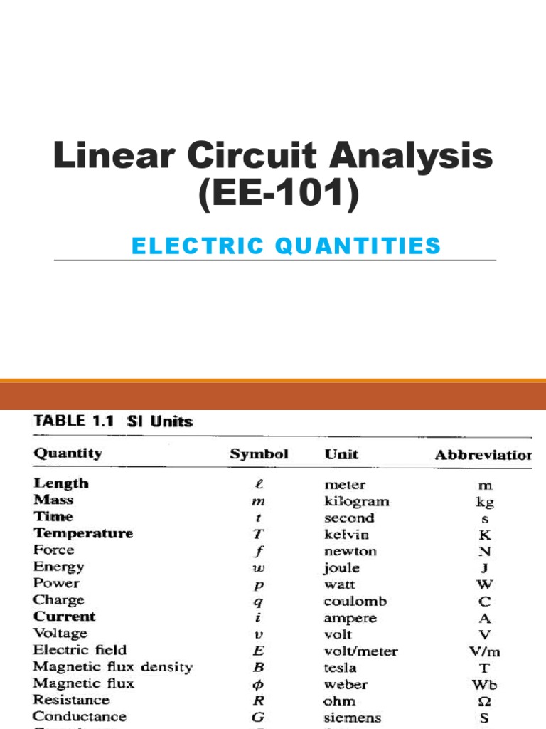 Linear Circuit Analysis (EE-101) : Electric Quantities | PDF | Voltage ...