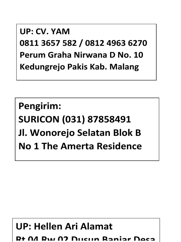 Daftar Kontak Pengirim dan Penerima Surabaya | PDF